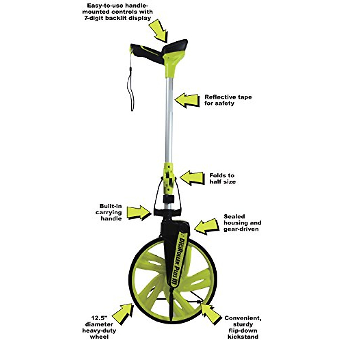 Calculated Industries #6575 DigiRoller Plus III 12.5 Inch Estimators Electronic Distance Measuring Wheel with Large Backlit Digital Display; Measure in Feet, Inches, Meters, Yards; FREE Carrying Pack