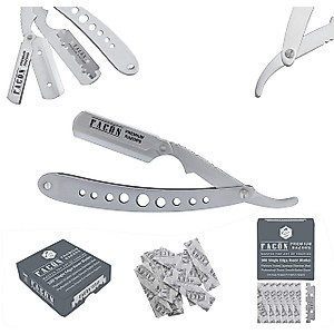 100 BLADES + Facón Classic Professional Straight Edge Barber Razor - Salon Quality Cut Throat Shavette