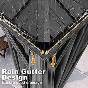 ABCCANOPY Hardtop Gazebo 10x12 - Outdoor Metal Hard Top Gazebo, Permanent Galvanized Steel Aluminum Framed Pavilion with Netting and Curtain for Patio Backyard Lawn Garden (Double Roof, Gray)