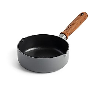 GreenPan Mayflower Pro Hard Anodized Healthy Ceramic Nonstick, 1QT Saucepan Pot, Vintage Wood Handle, PFAS-Free, Induction, Charcoal Gray