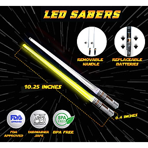 LIGHTSABER CHOPSTICKS LIGHT UP STAR WARS LED Glowing Light Saber Chop Sticks REUSABLE Sushi Lightup Sabers - Removable Handle Dishwasher Safe - Premium GIFT BOX & CARRY CASE Included - YELLOW 1 PAIR