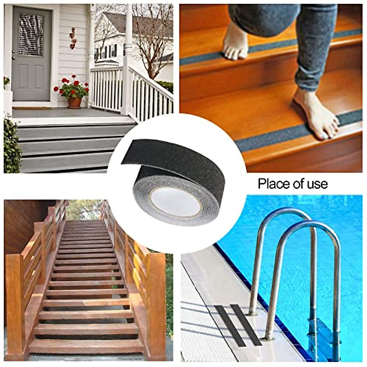 YouOKLight Anti Slip Tape, Heavy Duty Non Slip Tape, Waterproof Strong Traction Anti Slip Grip Tape, 80 Grit Safety Walk Tape, Grip Tape for Stairs, Indoor and Outdoor Used, 2 Inch x 32.8 Ft, Black