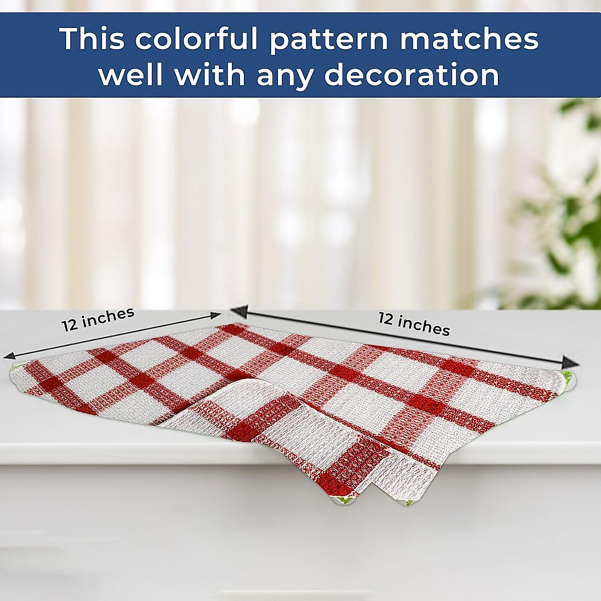 Shop LC Kitchen Towels Dish Cloths | Set of 24 | 100% Cotton | 12 x 12 Inches | Checkered Pattern Red Dish Towels Scrubbing Clothes Cleaning Rags Kitchen Essentials Birthday for Mom
