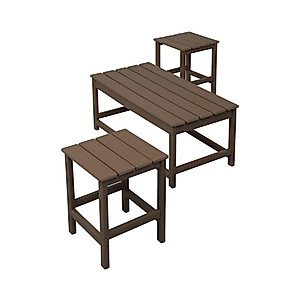 WestinTrends Malibu 3-Pieces Outdoor Table Set, Includes 1 Coffee Table and 2 Side Table, All Weather Poly Lumber Adirondack Patio Furniture Set, Dark Brown