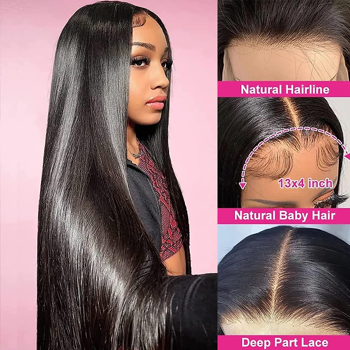 RESHOWBEAUTY Lace Front Wigs Human Hair Straight 13x4 Frontal For Black Women With Baby 180% Density Transparent Brazilian Virgin Wig Pre plucked Natural Color (24 Inch)
