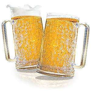 Granatan Set of 2 Frozen Beer Mugs For Freezer, Double Walled Beer Mugs With Handles, 16oz Clear Frozen Beer Mugs
