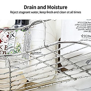 PanderHecop 2Pcs Stainless Steel Shower Caddys, 8 Anti-Rrust Stickers and Hooks Strong Load-Bearing for Right Angle Smooth Bathroom, Kitchen, Toilet (Silver)