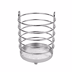 Spectrum Diversified Pantry Works Grande Round Holder & Kitchen Countertop Organizer Cooking Utensil Crock for Kitchen Organization & Storage, Cutlery & Flatware Caddy, Chrome