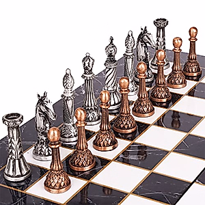 Retro Metal Chess Set for Adults and Kids – Marbling Chess Board with Chess Pieces – Travel Chess Set with Metal Pieces – Folding Chessboard – Ideal for Beginners and Professional Players…