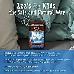 Good Day Chocolate Natural Melatonin for Kids, Sleep Supplement, 1mg Melatonin, Fair Trade and Non-GMO Milk Chocolate, Chamomile, 80 Pieces
