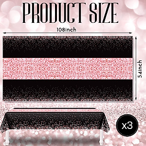 3 Pcs Black Sequin Tablecloth Dining Plastic Table Cover Rectangle Disposable Tablecloth for Graduation Birthday Wedding Anniversary Festive Cocktail Party Supplies, 54 x 108 Inch(Black and Rose Gold)