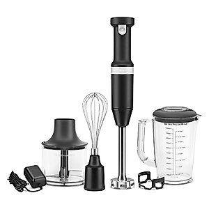 KitchenAid Cordless Variable Speed Hand Blender with Chopper and Whisk Attachment - KHBBV83, Matte Black