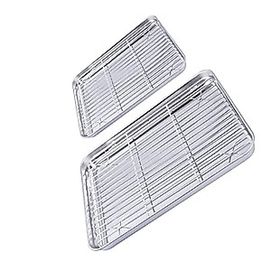 RORPOIR 2pcs Stainless Steel Drainer Bread Loaf Pan Toaster Oven Tray Roasting Pans for Ovens Baking Pan with Cooling Rack Cookie Sheets Wire Baking Mat Drain Dishes Baking Sheet Bakeware
