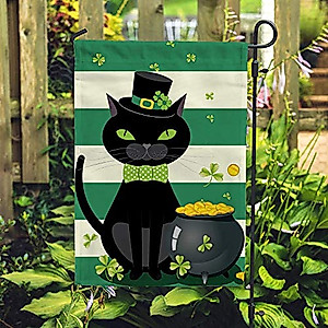 Generic Garden Flag Double Sided Durable Yard Flag,St. Patrick's Day Black Cat Fade Resistant Seasonal Flags,Suitable for Outdoor Home Lawn Patio Porch Decorative,12x18 Inch