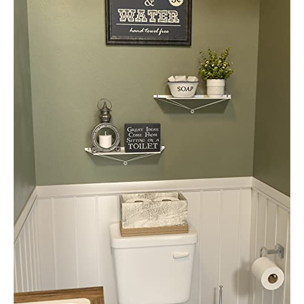 J JACKCUBE DESIGN Metal Wall Shelf/Floating Shelves, Display Hanging Organizer Rack for Living Room, Bathroom, Kitchen (White, Trapezoid) - MK486B