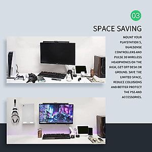 PS5 Wall Mount Kit, PS5 Wall Mount with Playstation 5 Controller Holder,Headphone hook and PS5 remote control storage box - PS5 Accessories Kit (NOT for PS5 Slim)