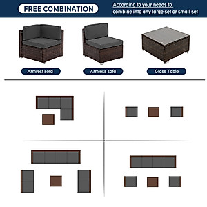 Amopatio Outdoor Patio Couch, Rattan Patio Furniture Set with Non-slip Cushion, 2 Pieces Outdoor Armrest High Back Sectional Sofas Suitable for Terrace, Poolside, Garden, Gery