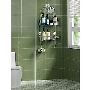 SHAPON Shower Caddy Hanging Over Shower Head Organizer, SUS202 Stainless Steel Rustproof Shower Shelf Organizer, Storage Rack for Bathroom and Shower Room, Silver