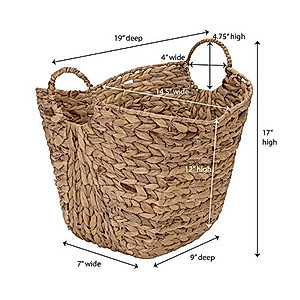 Household Essentials ML-4002 Tall Water Hyacinth Wicker Basket with Handles | Natural, Brown, Natural