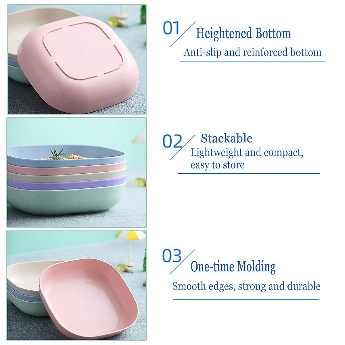 NA 6 PCS 5.7inch/14.5cm Square Lightweight Wheat Straw Plates, Deep Dinner Dishes, Camping Dinnerware for Serving pasta fruit (Purple)