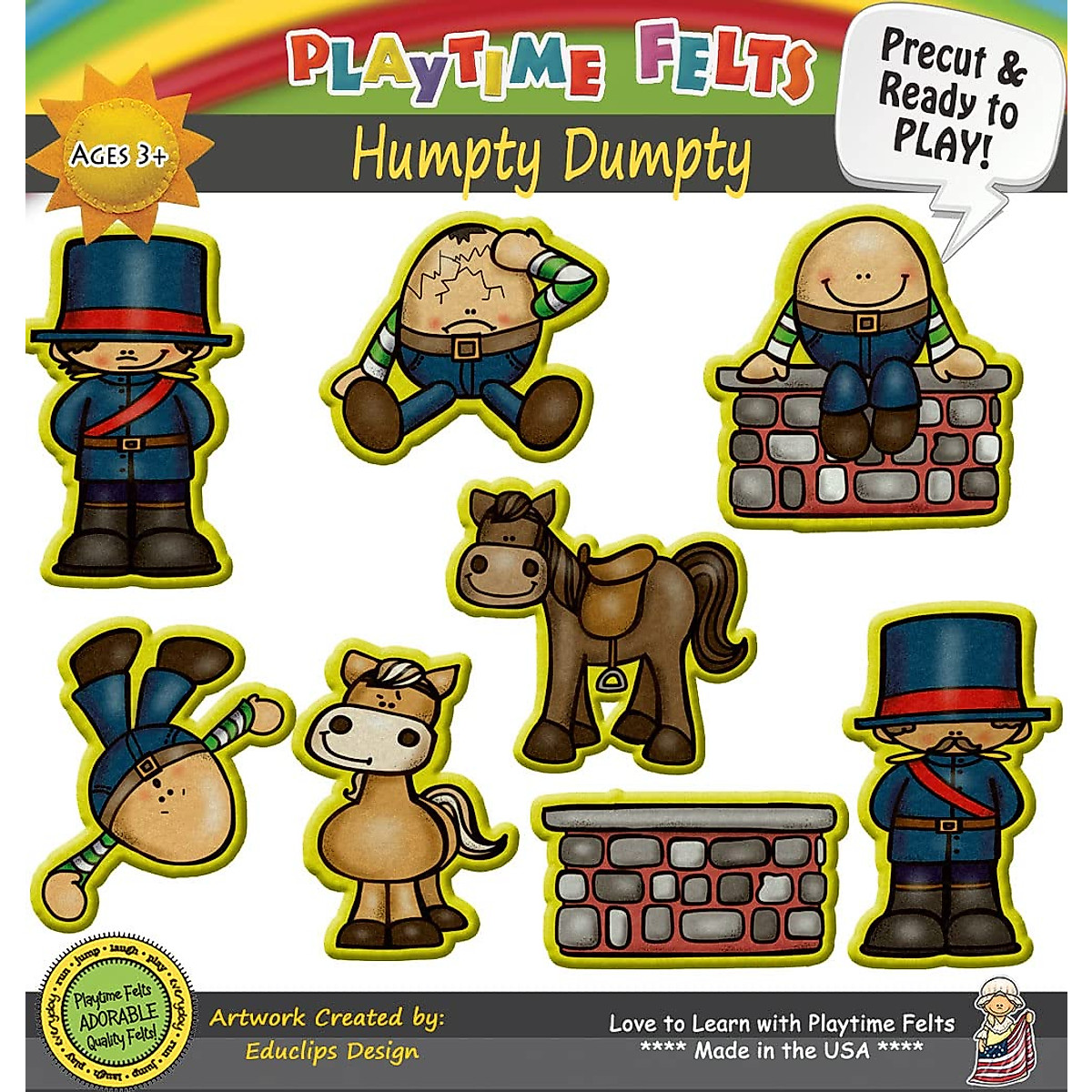 Humpty Dumpty Nursery Rhyme Felt Figures | 8 Adorable Felt Board Pieces for Flannel Board. Perfect for Toddlers, Preschool and Kindergarten - Reusable Felt Board Stories