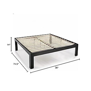 Mellow JustMallet Twin Bed Frame - 14 Inch Heavy Duty Steel Platform Beds w/Wood Slat Mattress Foundation (No Box Spring Needed), Black