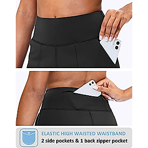 SANTINY Bermuda Shorts for Women with Zipper Pocket Womens High Waisted Long Shorts for Running Workout Athletic(Black_L)