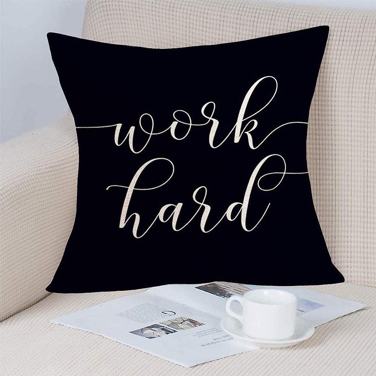 Doitely Simple Quote Black Pillow Covers 18x18 Inch Set of 4 Live Simply, Work Hard, Give Love, Dream Big Cotton Linen Cushion Cover for Home Sofa Chair Decor Inspiring Words Farmhouse Pillow Case