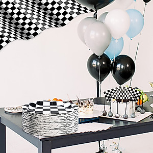 50 Packs Racing Car Paper Plates 9" Black and White Disposable Plates Checkered Flag Party Plates Round Dessert Dinner Paper Plate for Race Car Party Supplies Kids Birthday Tableware