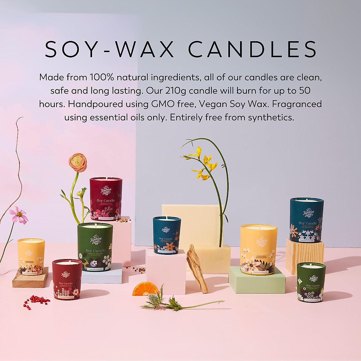 The Handmade Soap Company Natural Soy Wax Candle, Lemongrass & Cedarwood Scented Candle, 50 Hour Burn, Non Toxic Candles, Cruelty Free & Vegan Scented Candles, 7.4oz