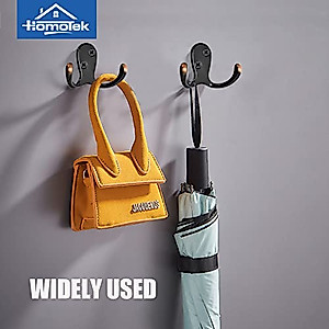 HOMOTEK 4 Pack Heavy Duty Coat Hooks Wall Mounted Double Prong(Left and Right) Rustproof Coat Hooks Hardware Retro Dual Robe Hanger for Coat,Towel, Scarf, Hat, Bag, Key, Shoes, Oil Rubbed Bronze
