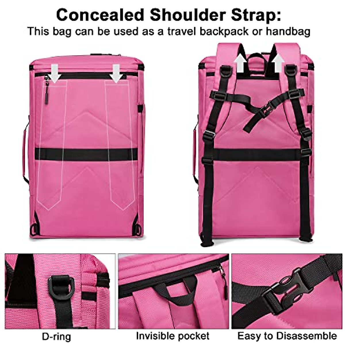 Asenlin Travel Backpack for Women Men，40L Extra Large Hiking Backpack，18 Inch Carry on Backpack Water Resistant for Casual Daypack Gym Backpack-Pink