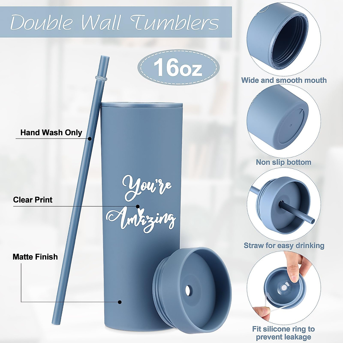 Rtteri 10 Pcs Thank You Cups Employee Appreciation Gifts 16oz Skinny Tumblers with Lids and Straws Plastic Tumblers for Team Coworker Teacher Staff Christmas Gifts(Neutral Color,Appreciation)