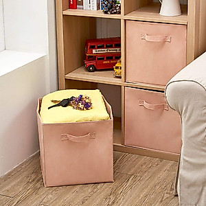 EZOWare Set of 8 Fabric Basket Bins, 13 x 15 x 13 inch Collapsible Organizer Storage Cube with Handles for Home, Bedroom, Baby Nursery, Kids Playroom Toys - ( White + Pink )