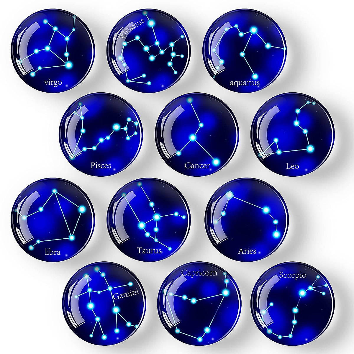 COSOW 12Pcs Glass Strong Magnetic Refrigerator Magnet Fridge Sticker - Round Constellation Glass Fridge Decoration, Office Whiteboard Magnet, Dishwasher Magnet, Cabinet Cute Locker Magnet…
