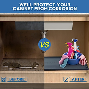 SEVCHY Under Sink Mat 34''x22'', Silicone Under Sink Cabinet Protector Mat, Silicone Waterproof Mat Multi-functional for Kitchen, Bathroom and Laundry Room, Easy to Install Flexible Mat (Grey)