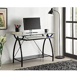 OSP Designs OSP Designs Newport Computer Desk with Frosted Tempered Glass Top, Pullout Keyboard Tray, and Black Powder Coated Steel Frame