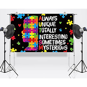 Nepnuser Autism Awareness Photo Booth Backdrop Inspirational Support April Decoration Puzzle Piece Children Indoor Outdoor Wall Decor-5.9×3.6ft