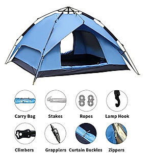 Napfox Pop up Camping Tent Outdoor Waterproof 3-4 Person Folding Cabin Tent Hiking Family Camping Tent Family Tent Travel Season (Blue)