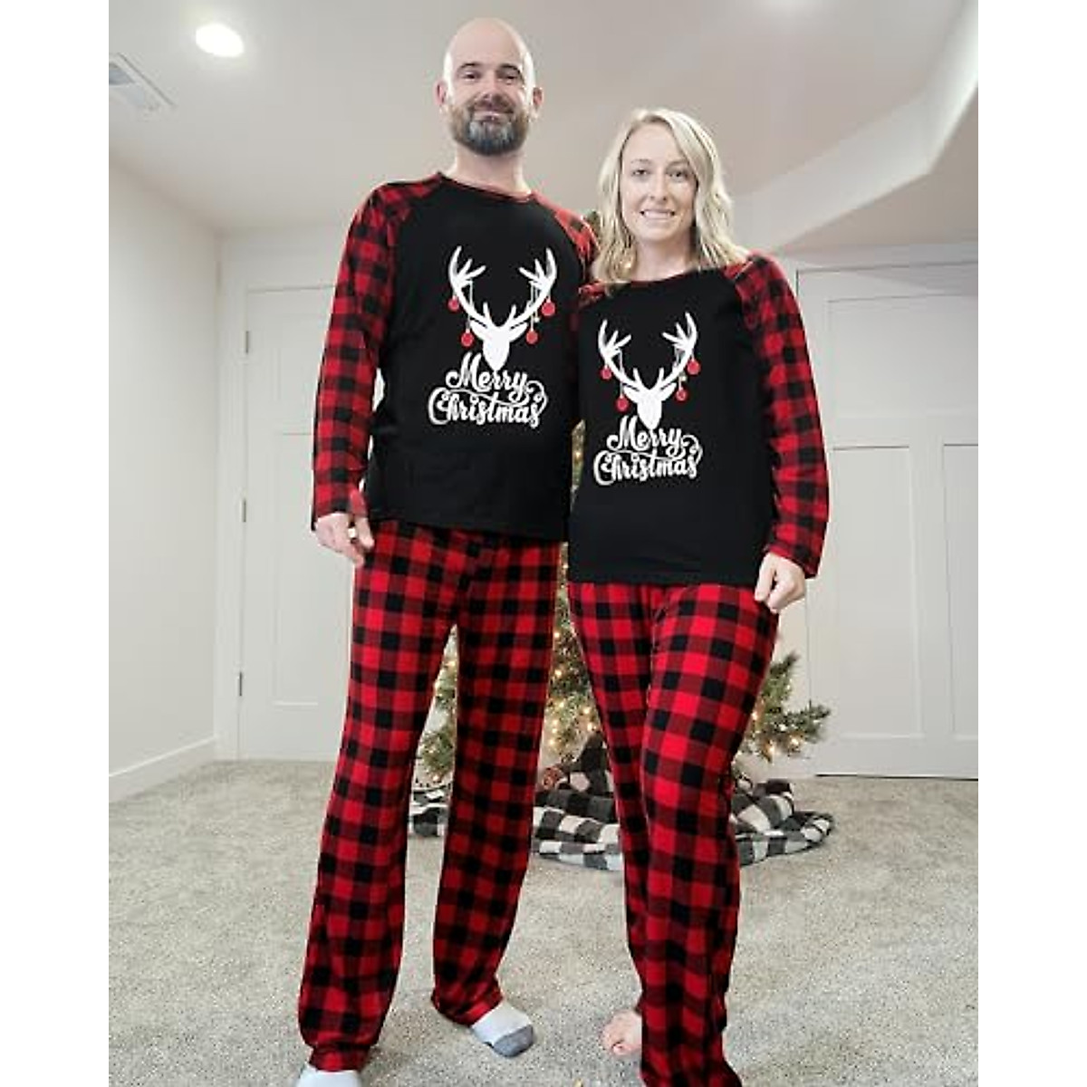 ZOEREA Holiday Christmas Family Pajamas Matching Set Moose Xmas Pjs for Couples and Kids Baby Sleepwear