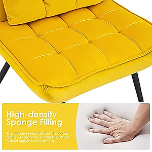 MCombo Accent Chair with Ottoman, Velvet Modern Tufted Wingback Club Chair, Upholstered Leisure Chairs with Metal Legs for Bedroom Living Room 4079 (Yellow)