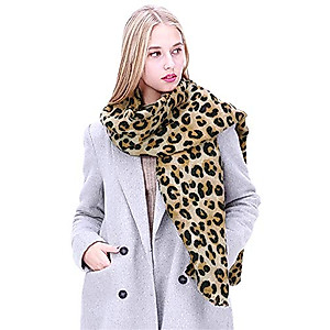 GERINLY Cashmere Leopard Blanket Scarf for Women Animal Print Pashmina Scarves and Wraps Soft Warm Shawl for Travel (Light Brown)