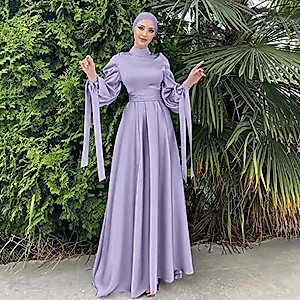 Dress Kaftan Arab Muslim Islamic Abaya Sleeve Casual Womens Solid Dress Women's Casual Dress Purple