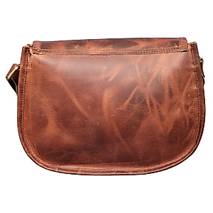 Madosh, Saddle Bag For Women Genuine Leather Crossbody Bag Girls Sling Purse Ladies Cross-Over Handbag (BROWN)