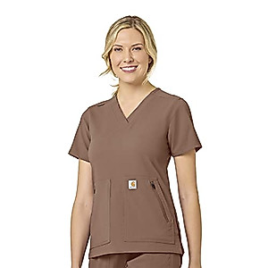Carhartt womens Women's Carhartt Modern Fit 4 Pocket V-neck Top Medical Scrubs Shirt, Nutmeg, Medium US