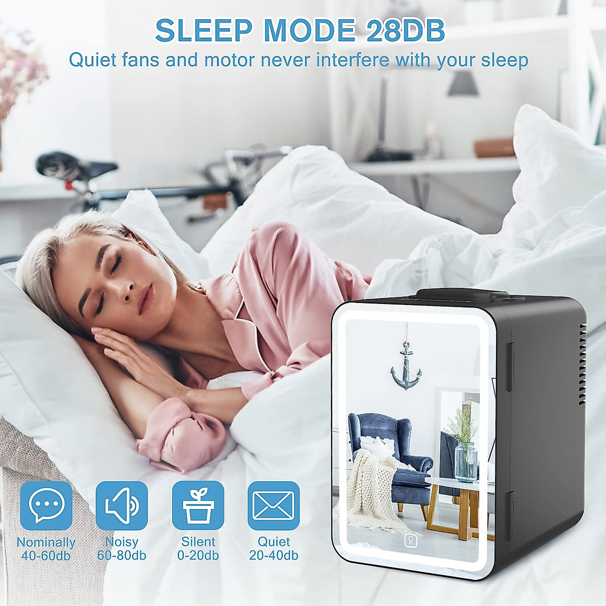 COOSEON Mini Fridge with Mirror, AC/DC Portable Thermoelectric Cooler and Warmer Refrigerators for Beauty, Skin Care, Makeup, Bedroom, Room, Car (6L-Black)