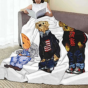 Boutique Throw Blanket -Bro Polo Bear Super Soft Fleece Throw Blankets,Fuzzy Plush Blanket Oversized,Thin Lightweight Blanket for All Season 80"x60" Adult