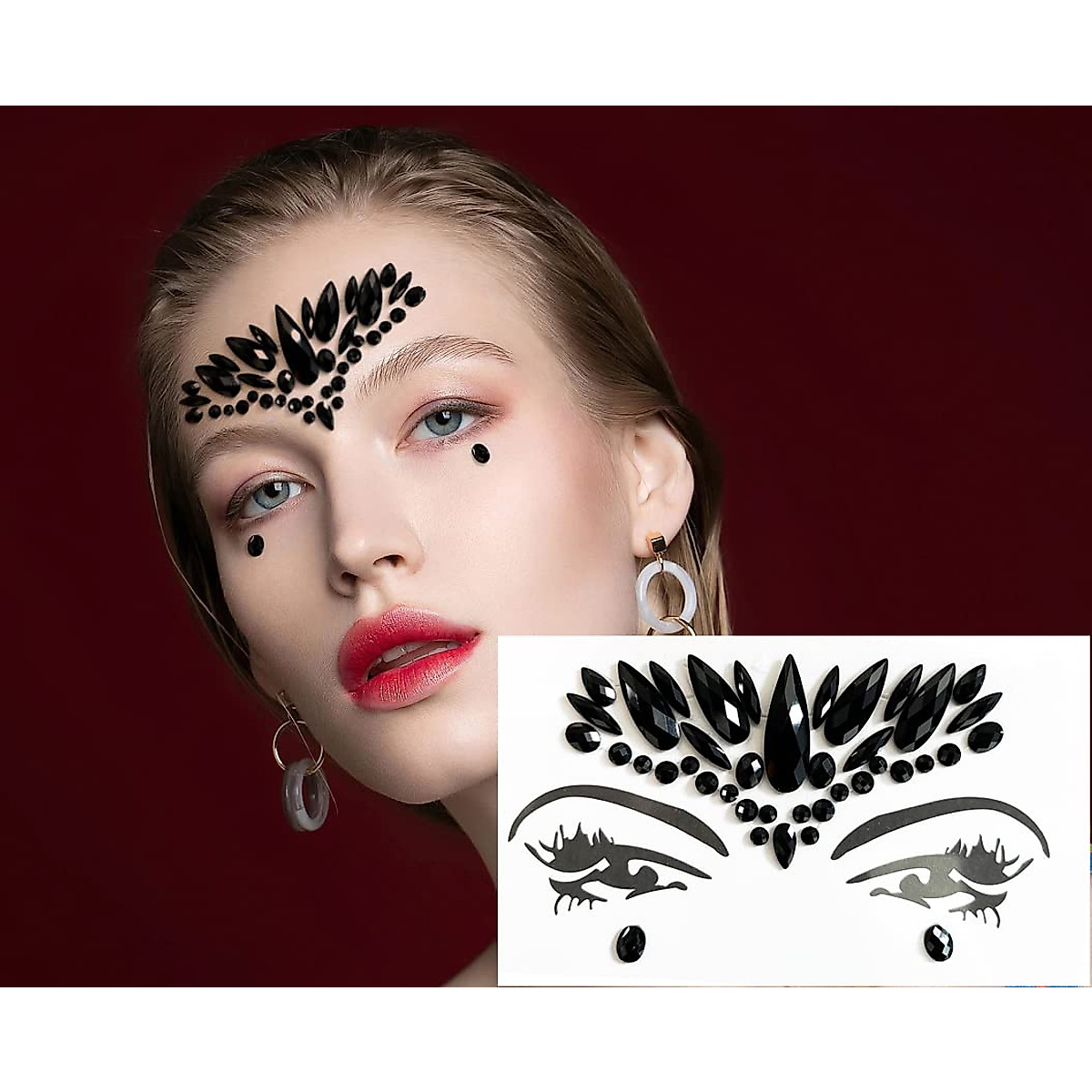 Kotbs Face Jewels, 4-Sheet Black Face Gems Mermaid Face Jewels Festival Sticker, Body Rhinestone Gems Rave Rainbow Face Crystals for Halloween Music Carnival Festival Party Makeup