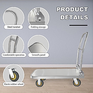 Uholan Dolly Cart Heavy Duty Hand Truck 660lbs Stainless Steel Folding Cart with Wheels Used for Warehouse Transport Groceries Heavy-Duty Utility Hand Truck