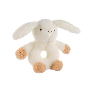 Apricot Lamb Baby Bunny Rabbit Soft Rattle Toy, Plush Stuffed Animal for Newborn Soft Over 0 Months 6 Inches, White (brown hands and feet)